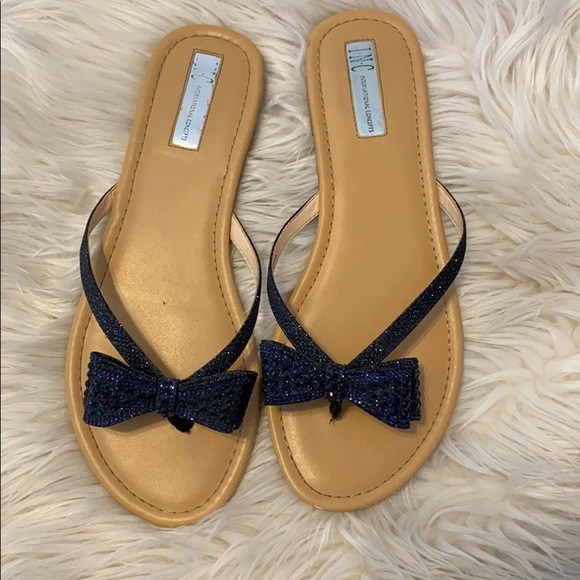 INC International Concepts | Shoes | Inc Rhinestone Bow Navy Sandals ...